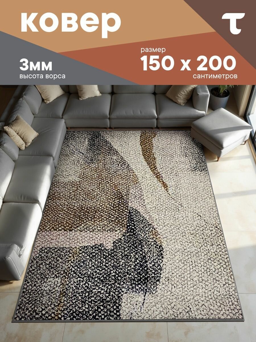 Ковер палас на пол размер: 1,5х2,0 м (150 х 200 см) безворсовый в спальню гостиную на кухню балкон абстракция