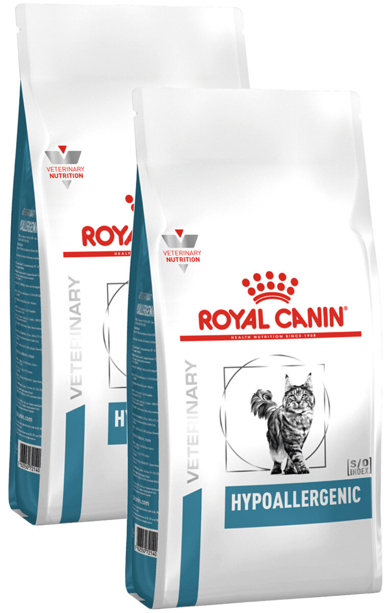 Корм сухой Royal Canin Hypoallergenic для взрослых кошек, при пищевой аллергии, 2 кг х 2 шт