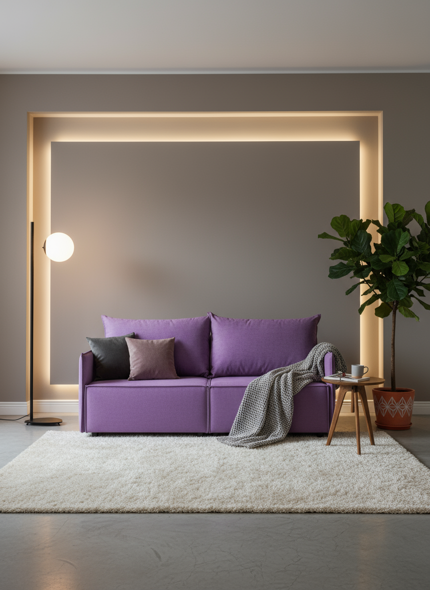 Диван-кровать CITYHD Ницца слим, фиолетовый, современный скандинавский стиль, механизм еврокнижка