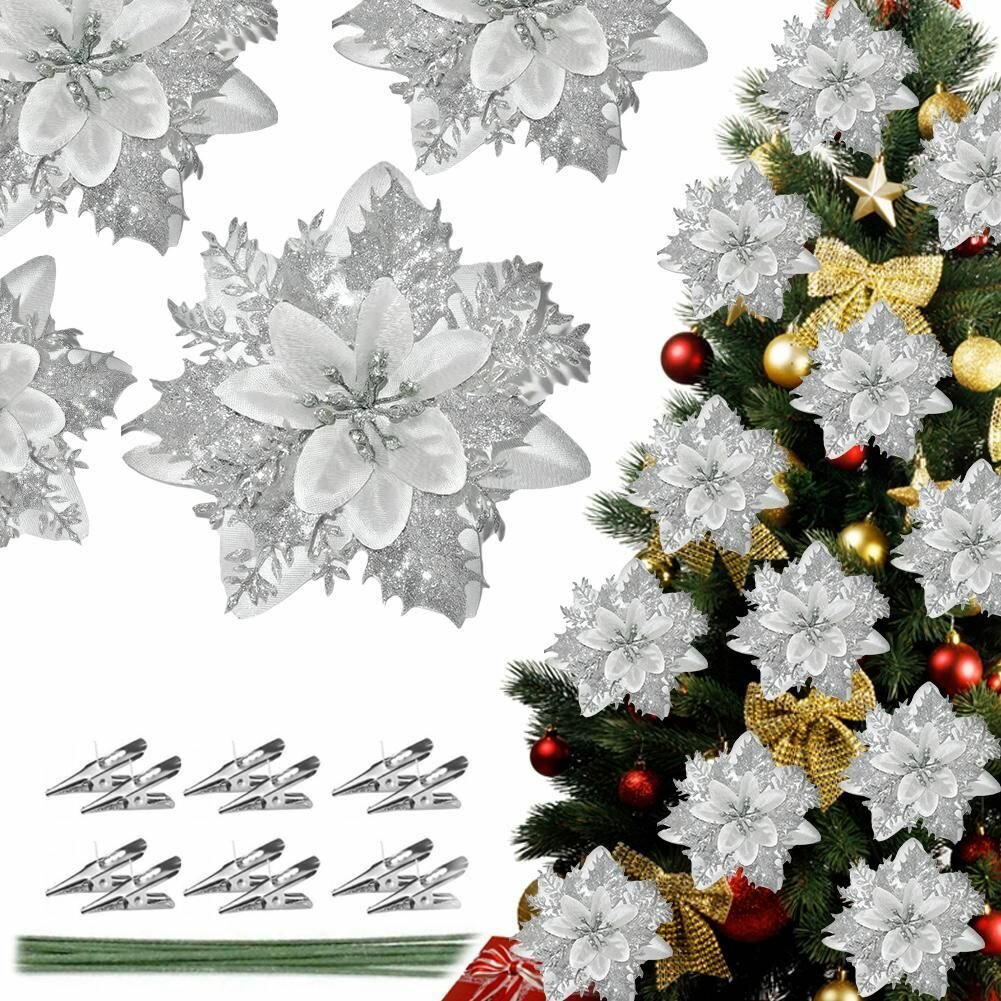 12 искусственных цветов золотого, серебряного и розового цветов Ёлочные украшения