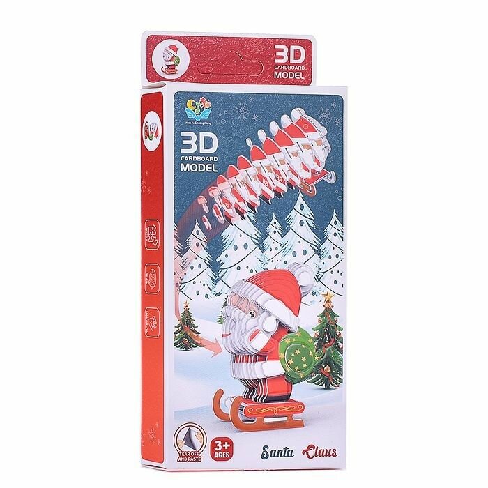 Конструктор 3D картон "Дедушка Мороз на санках" в коробке