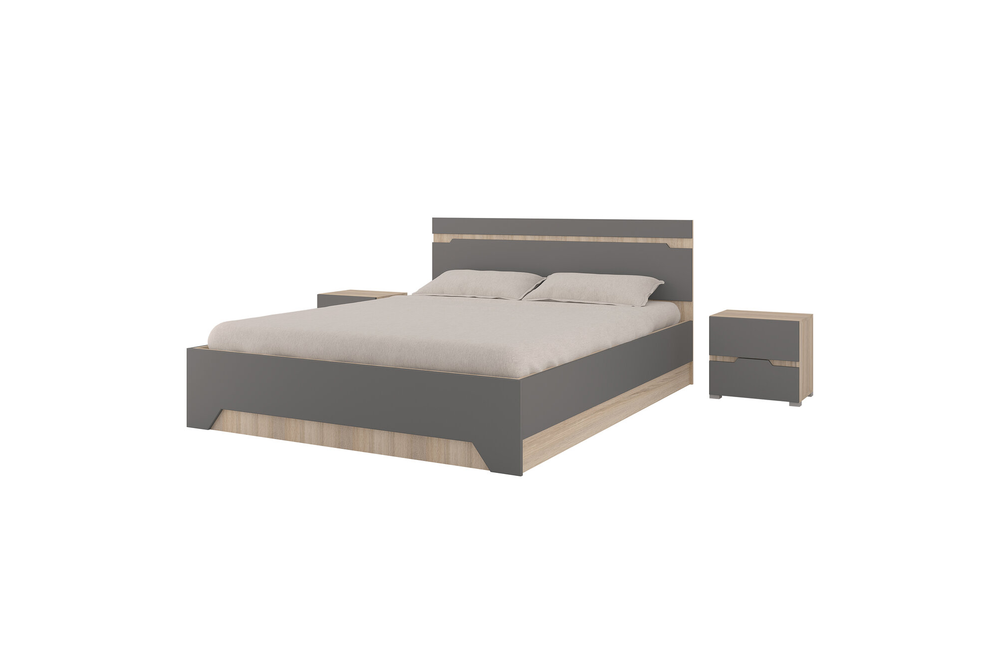 Спальня с Тумбами "Анталия" цвет Сонома/Графит с подъемным механизмом спальное место 160*200 см ЛДСП для взрослых и подростков