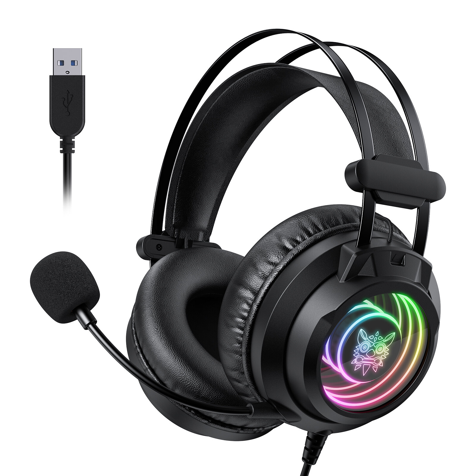 ONIKUMA X80 Наушники для гейминга с шумоподавлением Проводные 7.1 Звук Настольный ПК USB разъем 50мм Драйвер Микрофон 6.5x5мм Omni-directional Длина кабеля 2.2м Вес 460г
