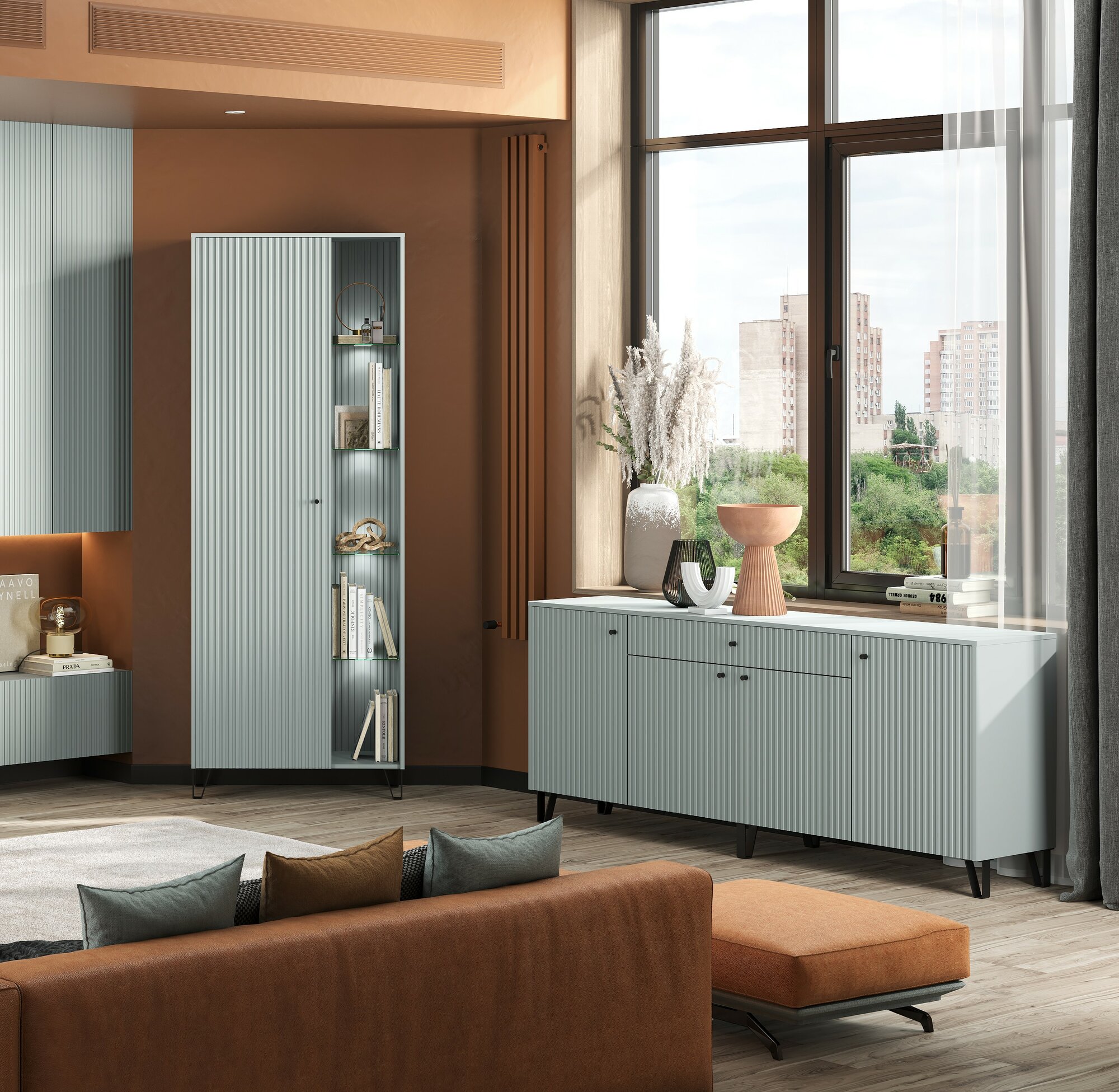 Гостиная МиФ Оливия, МДФ/ЛДСП, сумеречный голубой, 2 предмета