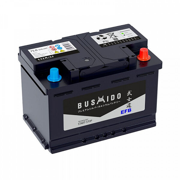 Аккумулятор автомобильный BUSHIDO EFB 75Ah 720 A ОП (278x175x190) L3 278x175x190