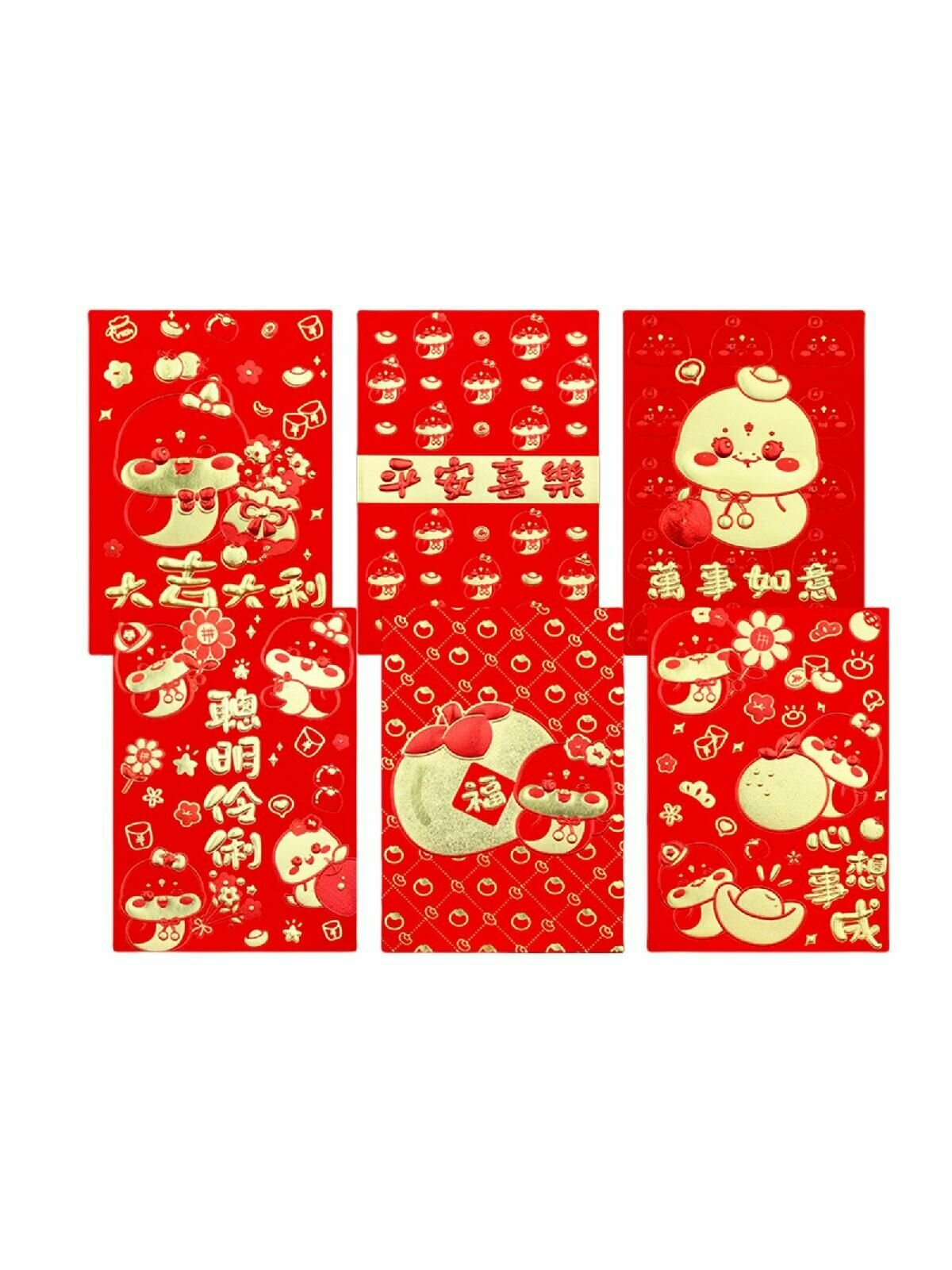 Декорация для праздника,1 упаковка из 6 красных конвертов с рисунком змеи на Новый год 2025-T3406