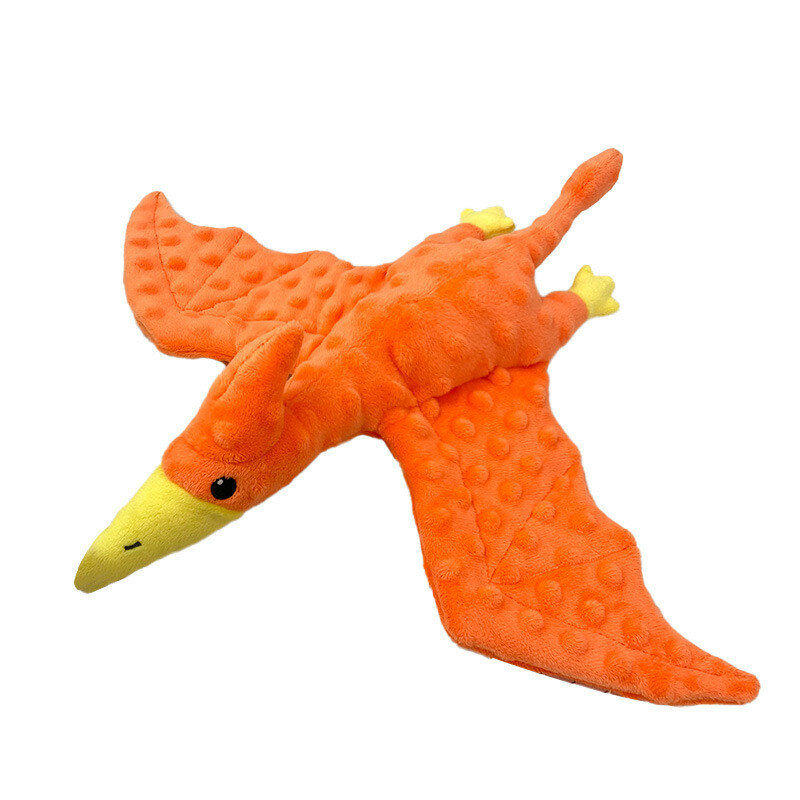 Игрушка для собак птерозавр яркий плюшевый с писком оранжевый