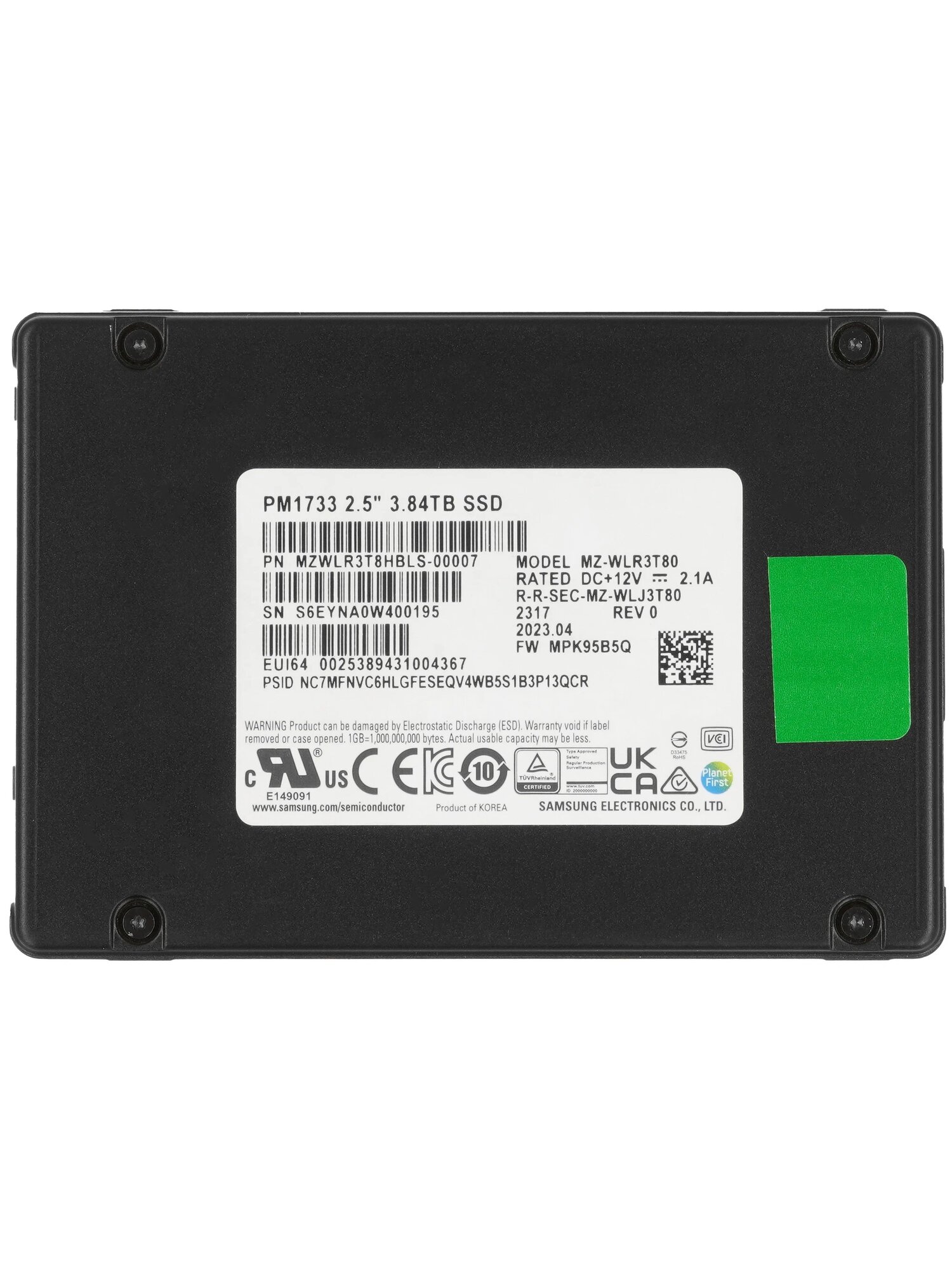 Твердотельный накопитель SSD Samsung MZWLR3T8HBLS-00007, U.2, 3.84ТБ, форм-фактор 2.5"