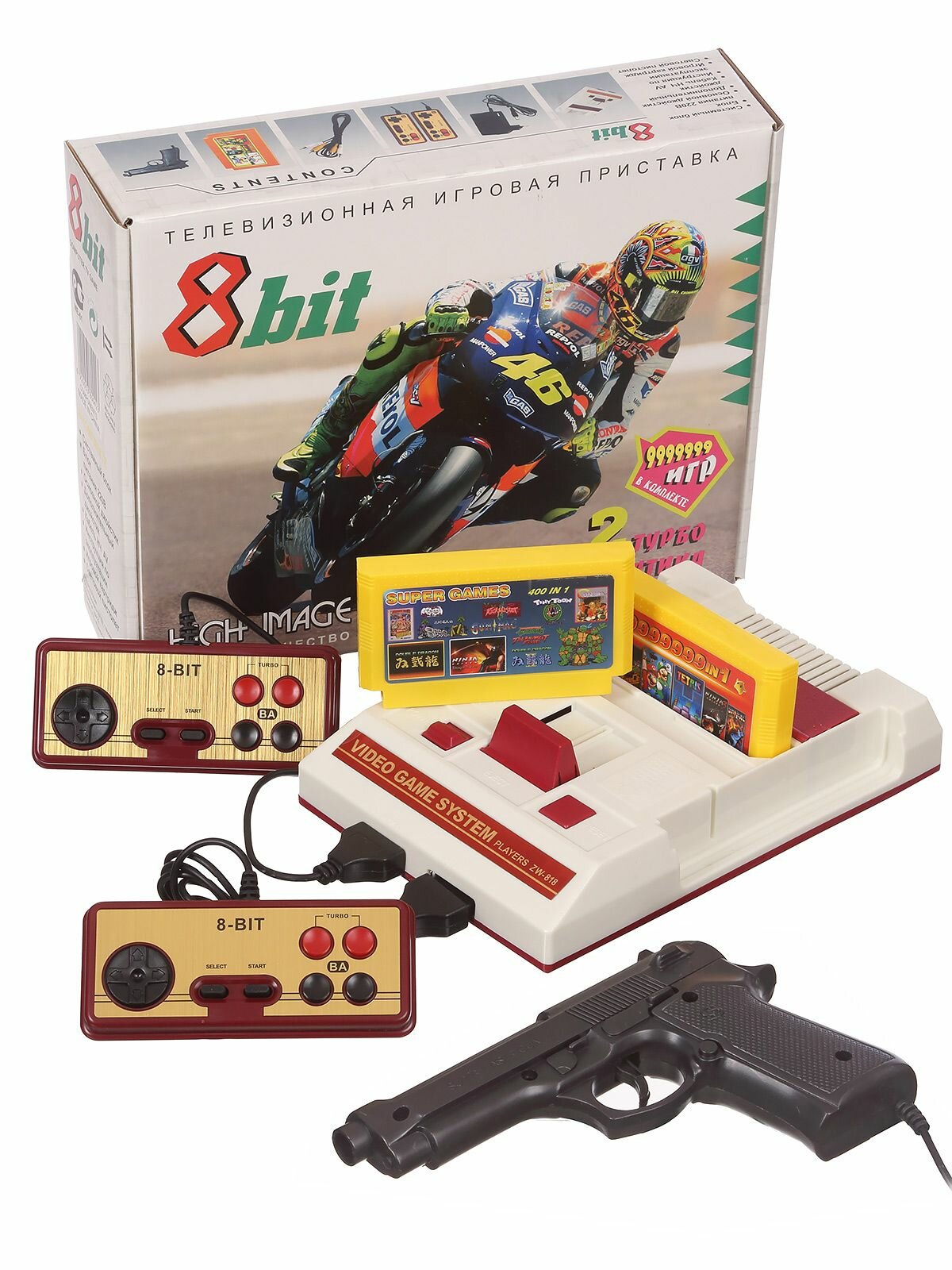 Игровая приставка Junior (8 bit) + 400 игр картридж + 2 Геймпада + Пистолет + 9999999 игр картридж