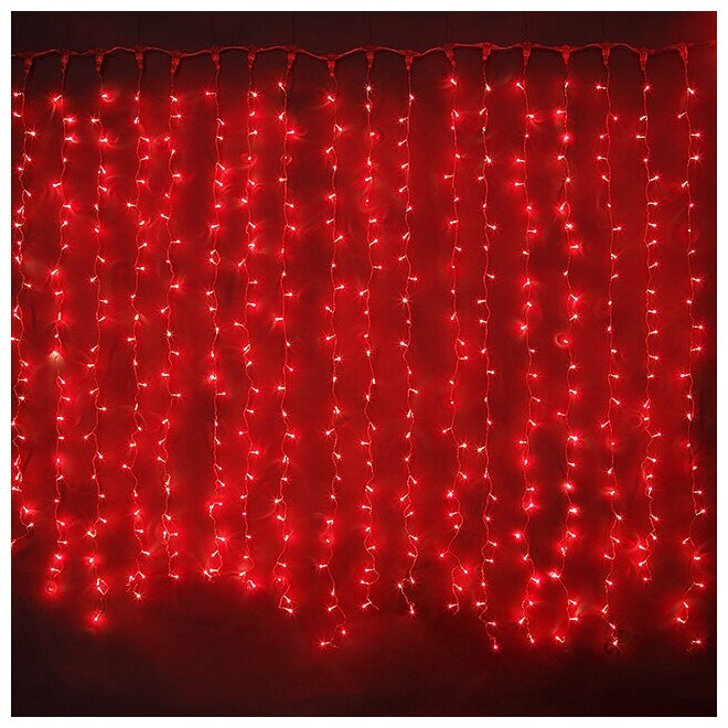 Световой дождь 2.5*1.5 м, 625 красных микроламп, прозрачный ПВХ, соединяемый, IP20, Snowhouse, CL625-E-SR