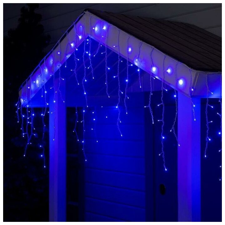 Гирлянда уличная "Бахрома", светодиодная электрогирлянда для фасадов и деревьев, праздничный декор на Новый год, украшение для дома и улицы, 3 х 0,6 м, УМС, белая нить, 160 SMD-LED, свечение синее, 220 В