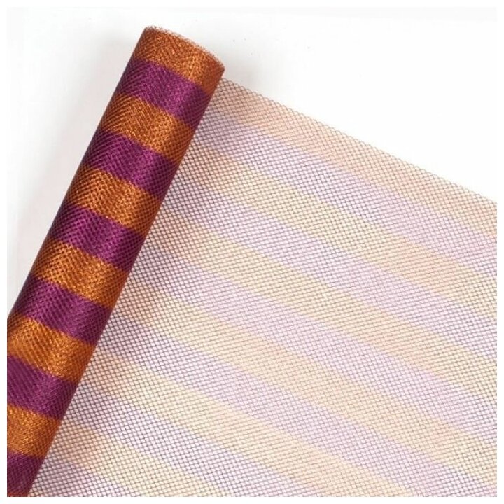 Упаковка для цветов и подарков сетка "Золото" двухцветная фуксия-золото в рулоне, 70см*10ярдов