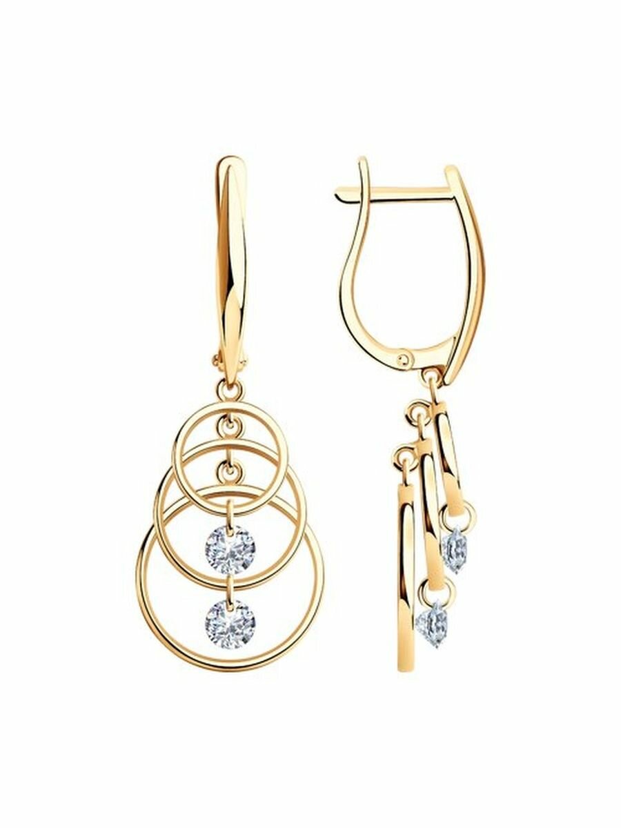 Серьги, серебро, 925 проба, золочение, фианит
