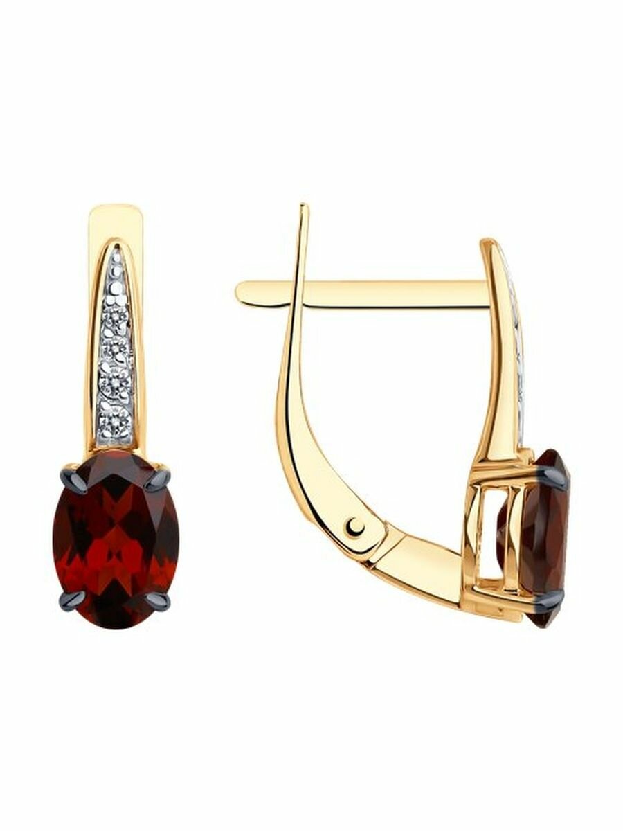 Серьги, красное золото, 585 проба, гранат, фианит