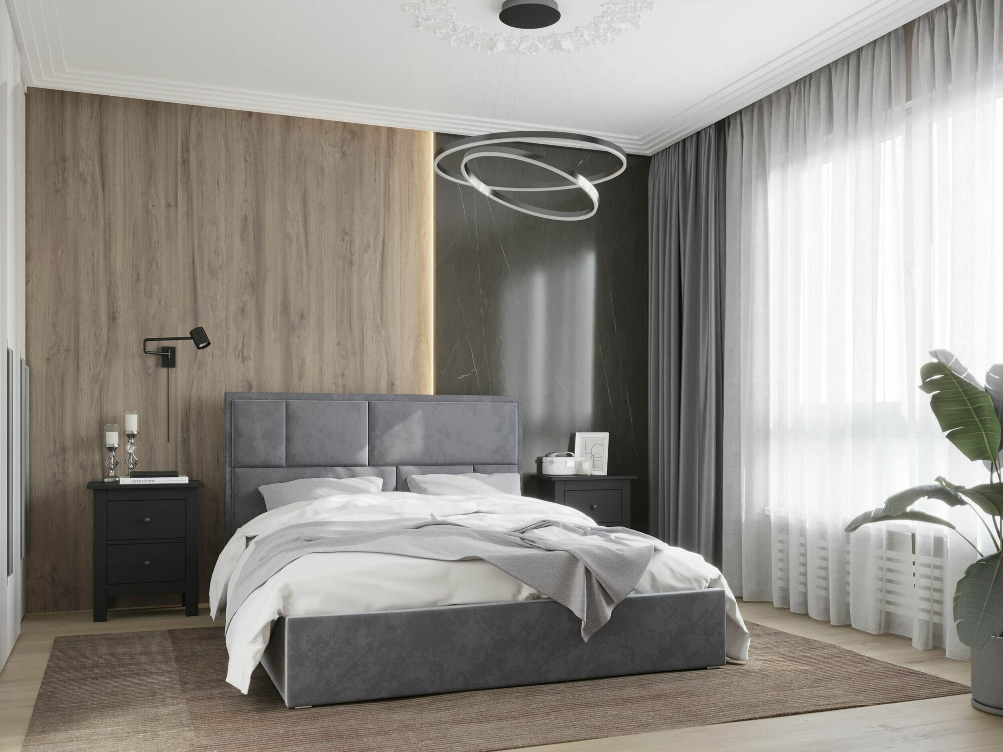 Кровать двуспальная с подъемным механизмом, ящиком для хранения, Madison new, Серый велюр, (ШхД) 160х200