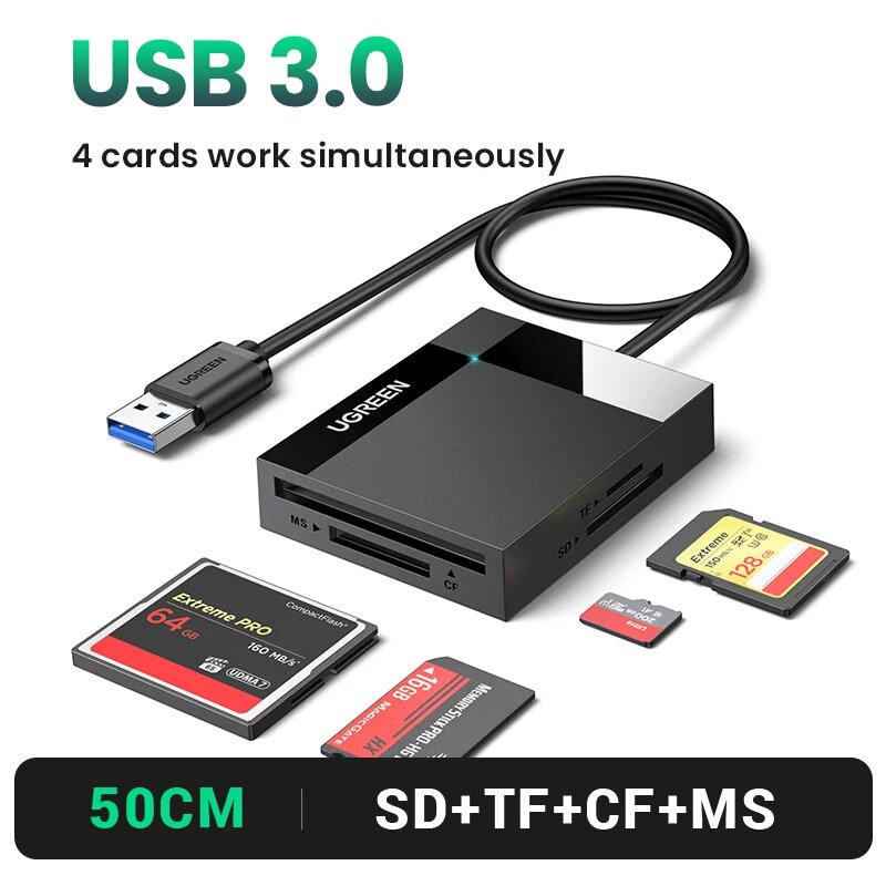 UGREEN Кардридер 4-в-1 USB 3.0 USB3.0 4-in-1