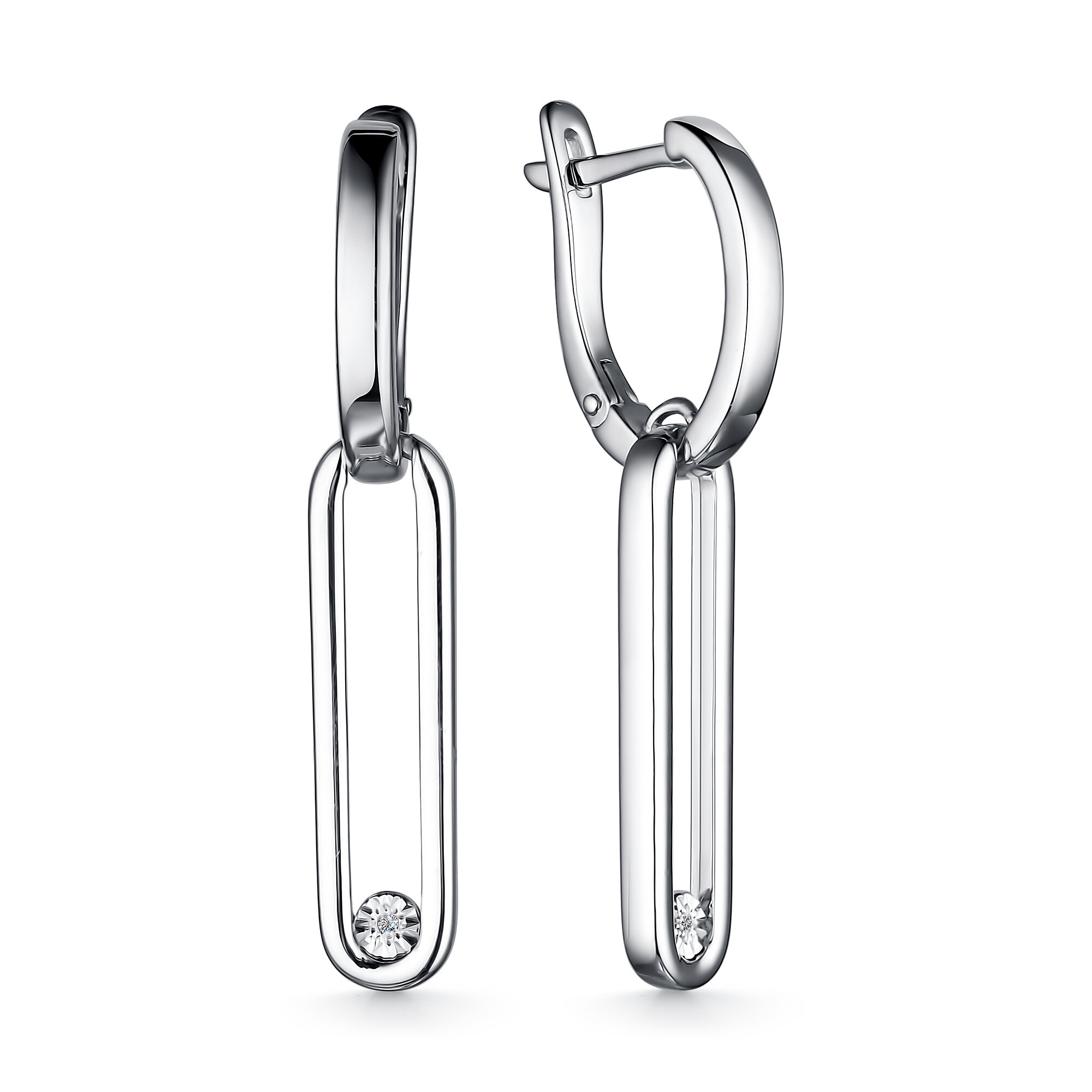 Серьги, серебро, 925 проба, родирование, бриллиант