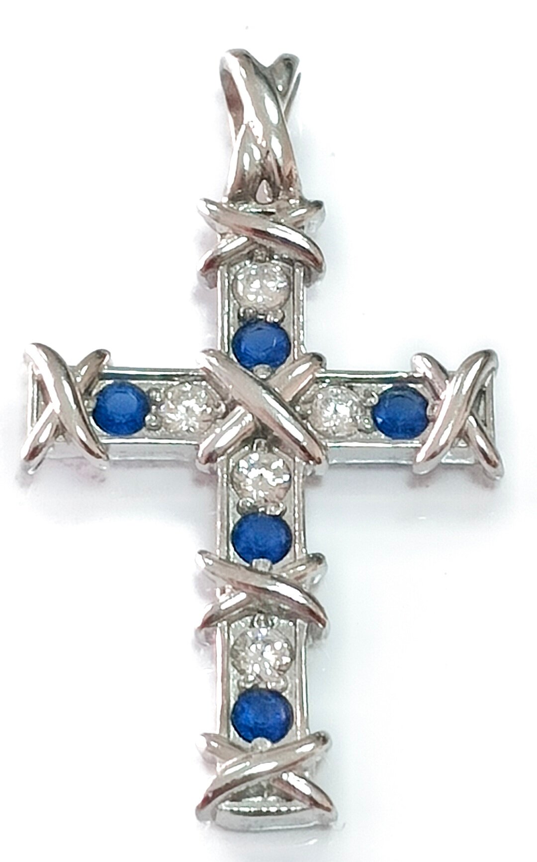 Крестик, серебро, 925 проба, родирование, фианит