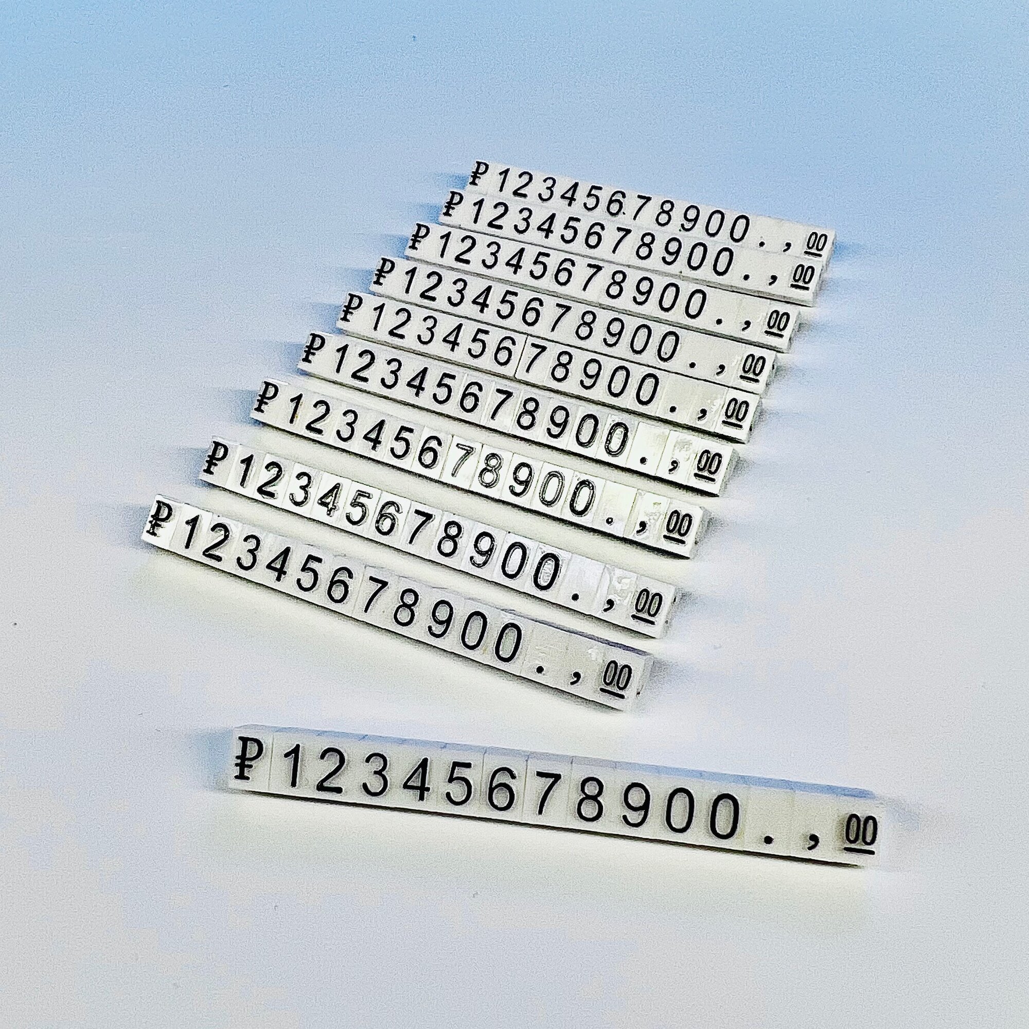 Комплект наборных призматических ценников 10 модулей символ рубля 6 мм цвет: белый