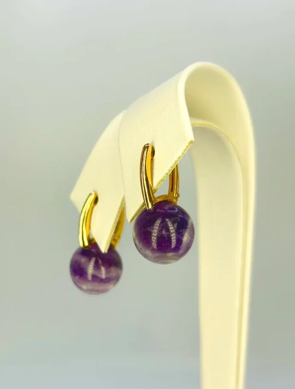 Серьги двусторонние, серебро, 925 проба, золочение, аметист