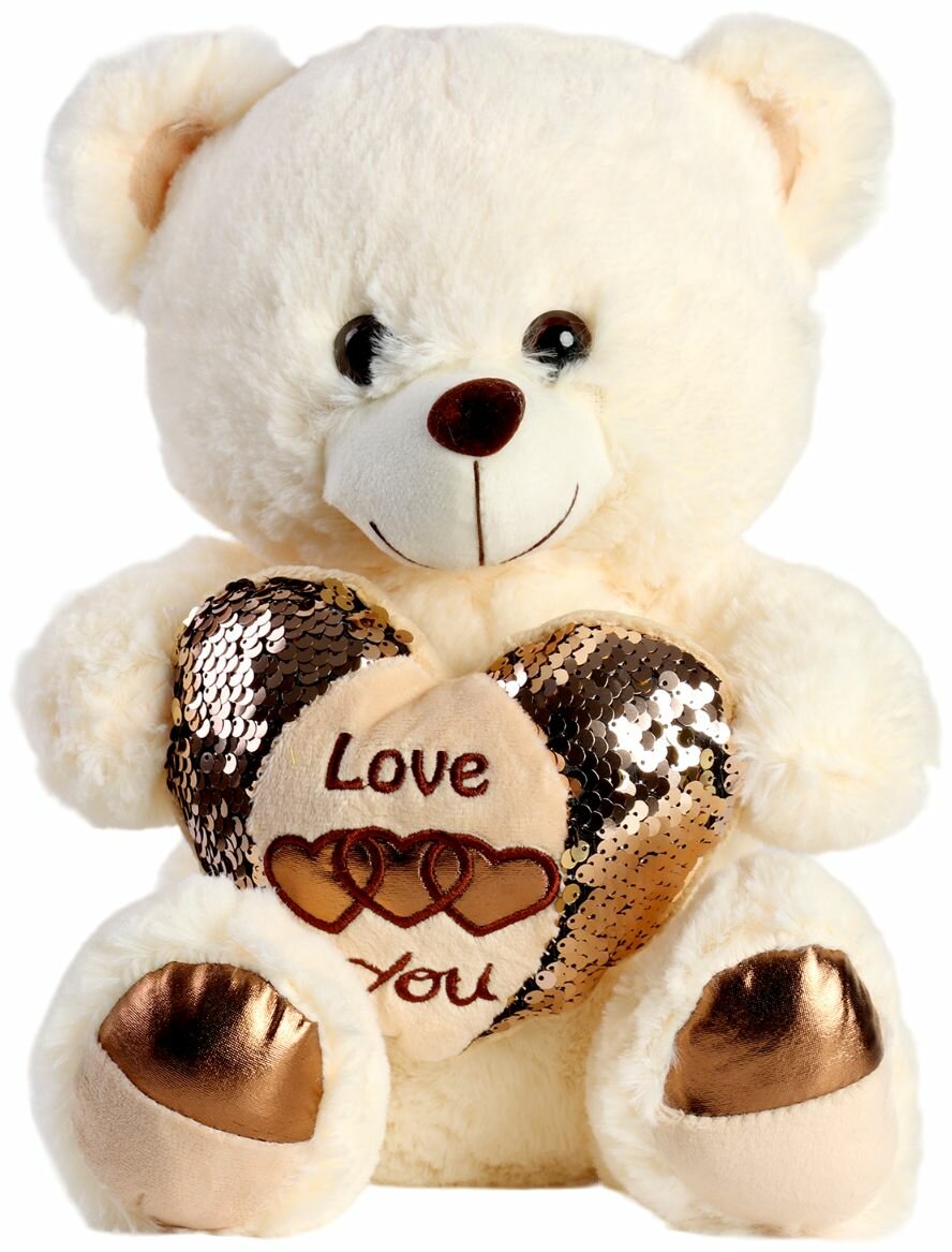 Мягкая игрушка детская "Мишка" с сердцем, 30 см, плюшевая набивная зверушка, аксессуар для интерьера, подарок для детей и взрослых, цвет белый