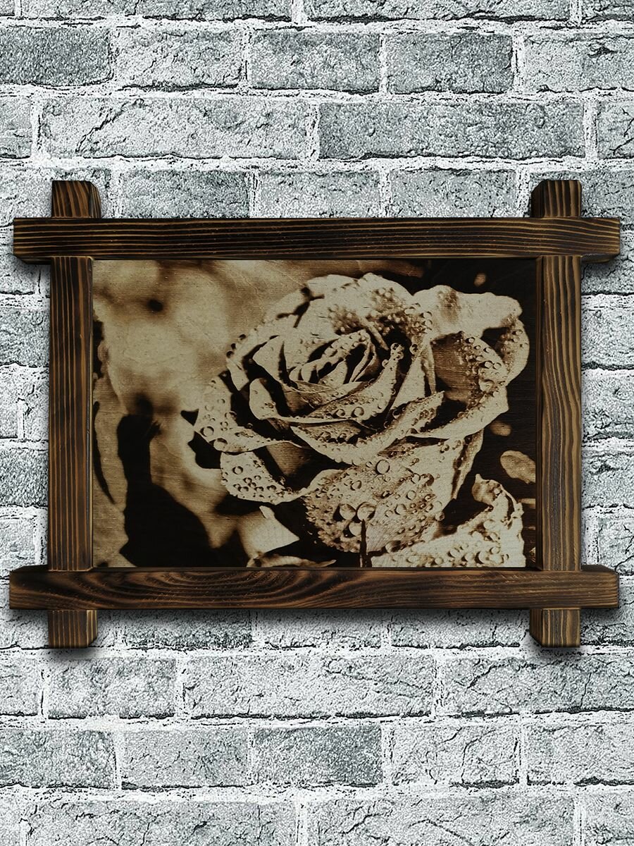 Картина Vilartwood "Цветы розы" с рамой 39х30 см коричневый 1 шт