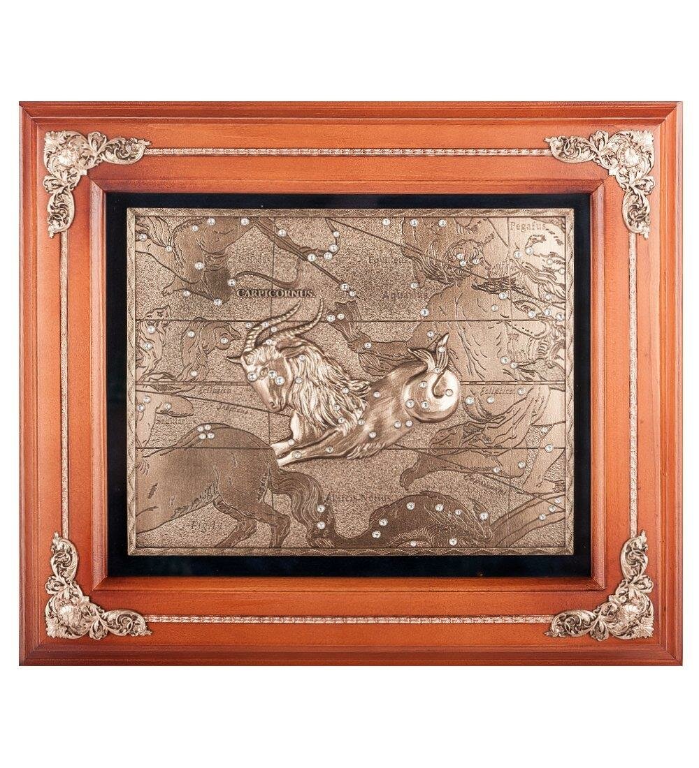 Панно Знак зодиака Козерг 33х29 A2025919 разностор, Медь, дерево, кристалы саровски