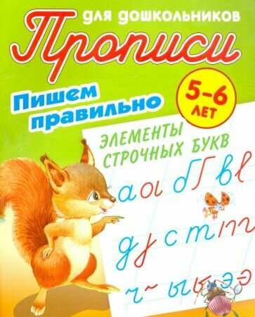 Прописи Книжный Дом Пишем правильно элементы строчных букв. Для дошкольников. 5-6 лет. 2021 год, С. Петренко