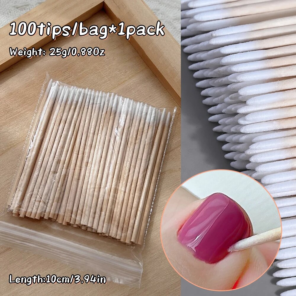 Деревянные палочки для кутикулы 100 шт, 10cm (single head)