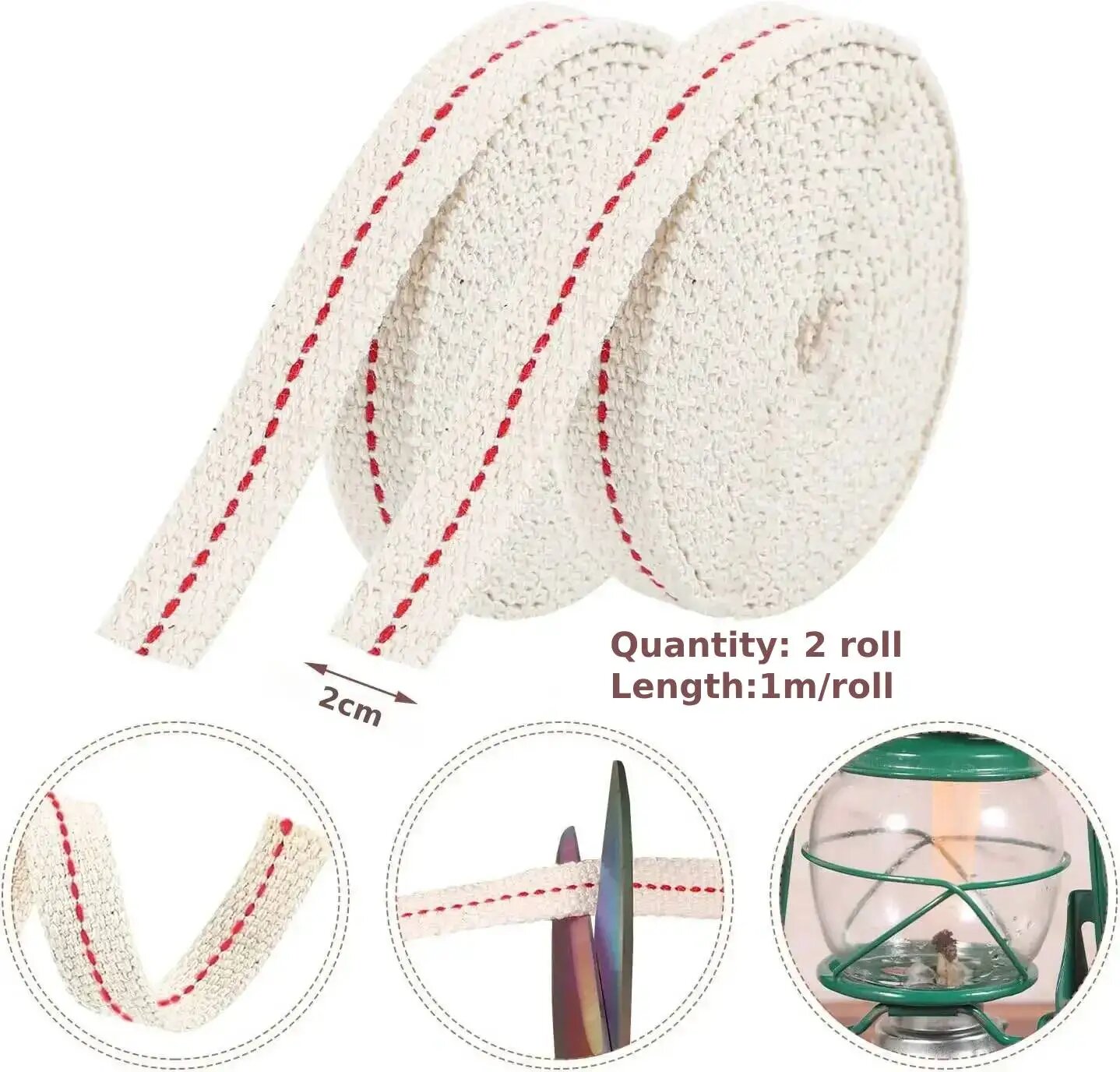 2 рулона хлопковых керосиновых фитилей 0,8/1/1,2/2 см 2cm x 2m