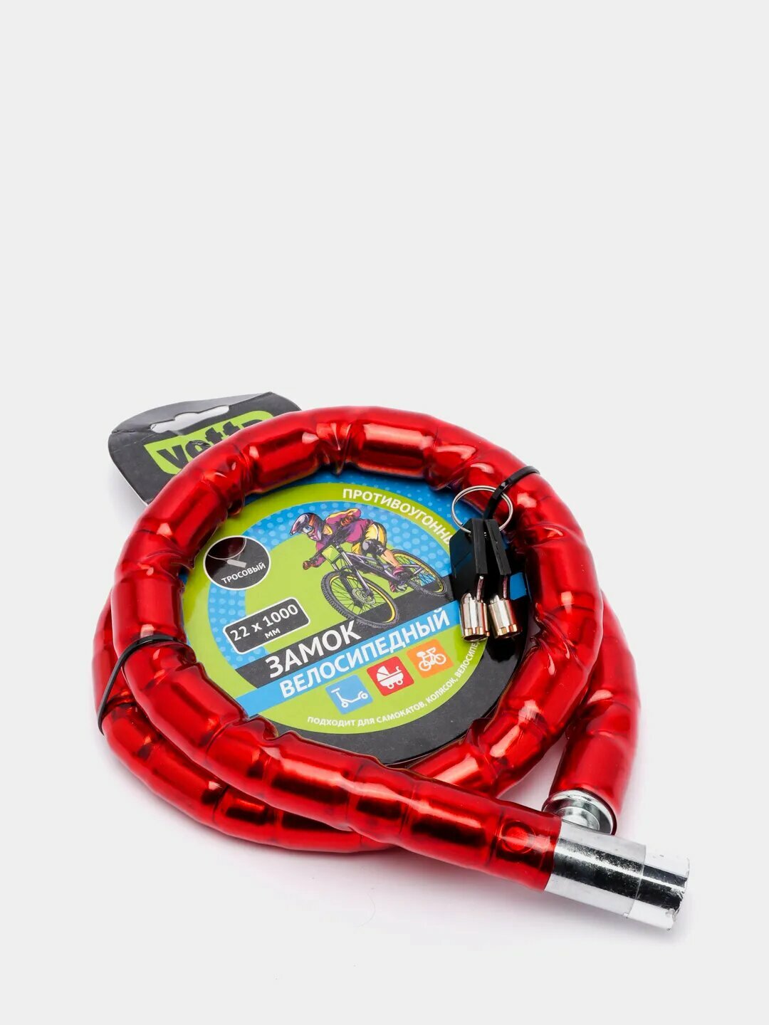 Замок велосипедный противоугонный тросовый усиленный, 22х1000мм, VETTA металл, ПВХ