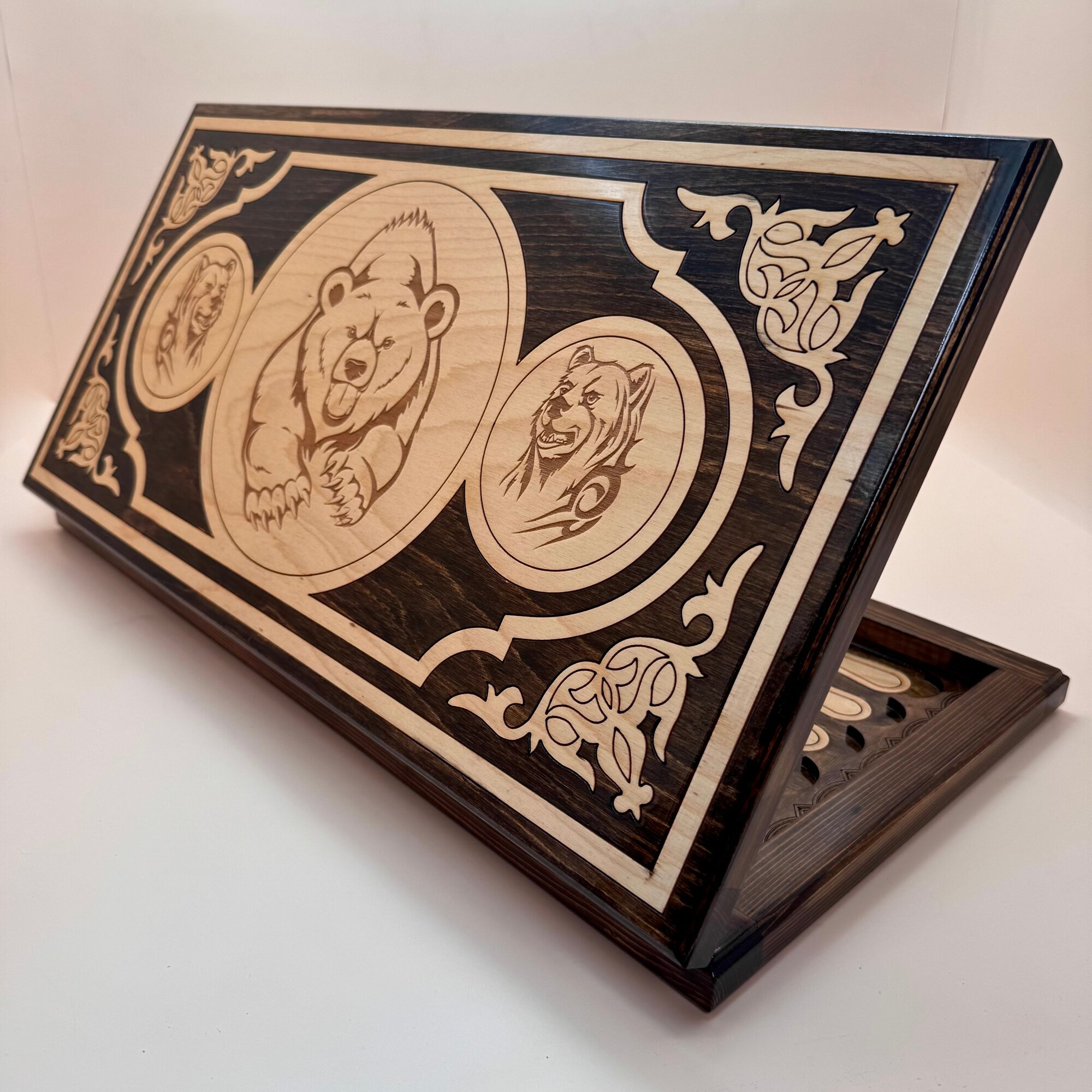 Нарды Шахматы Деревянные Резные "Медведь" большие 60см