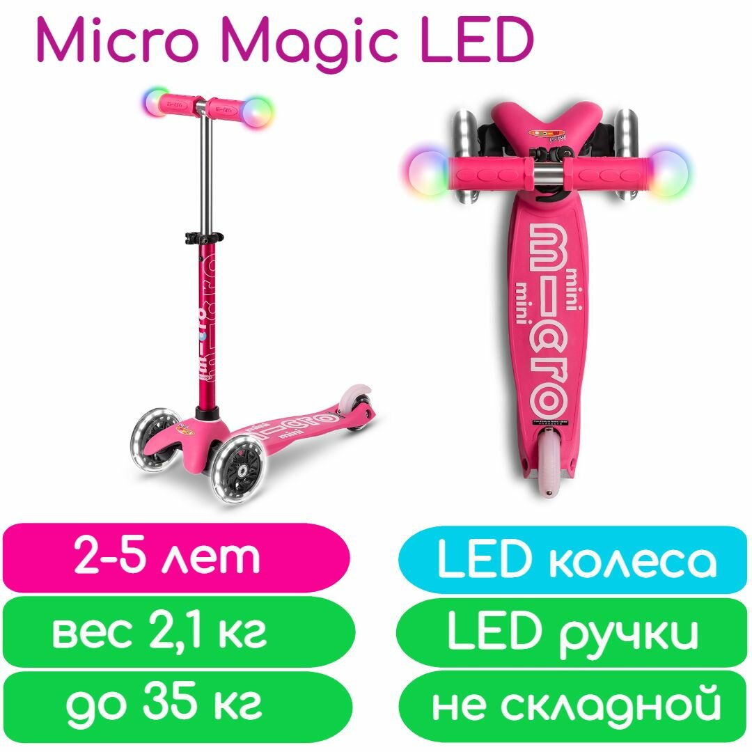 Самокат Mini Micro Deluxe Magic LED Розовый MMD130