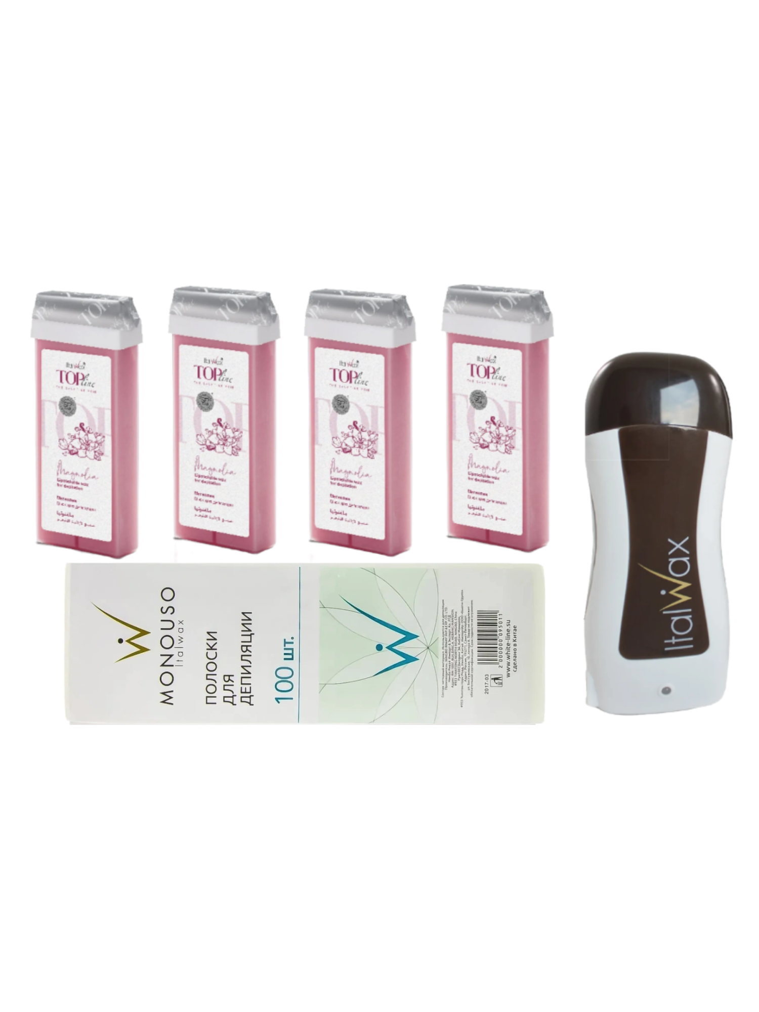 Набор для восковой депиляции Магнолия ITALWAX Top Line Magnolia, 4 картриджа+нагреватель+полоски