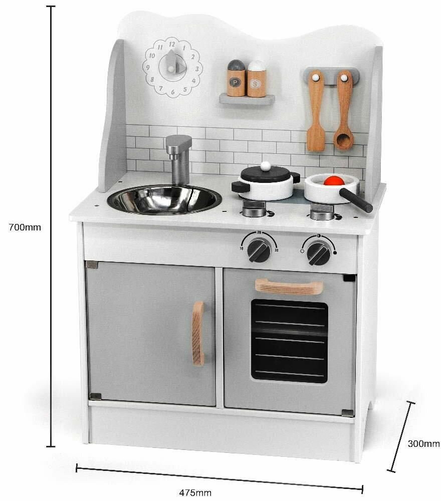Игровая кухня Polar B с часами, серая, мойка + плита