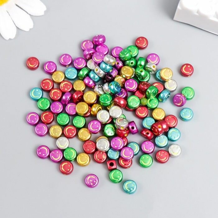 Набор бусин Арт Узор "Смайлики", пластик, голография, 20 гр, 0,4х0,7х0,7 см