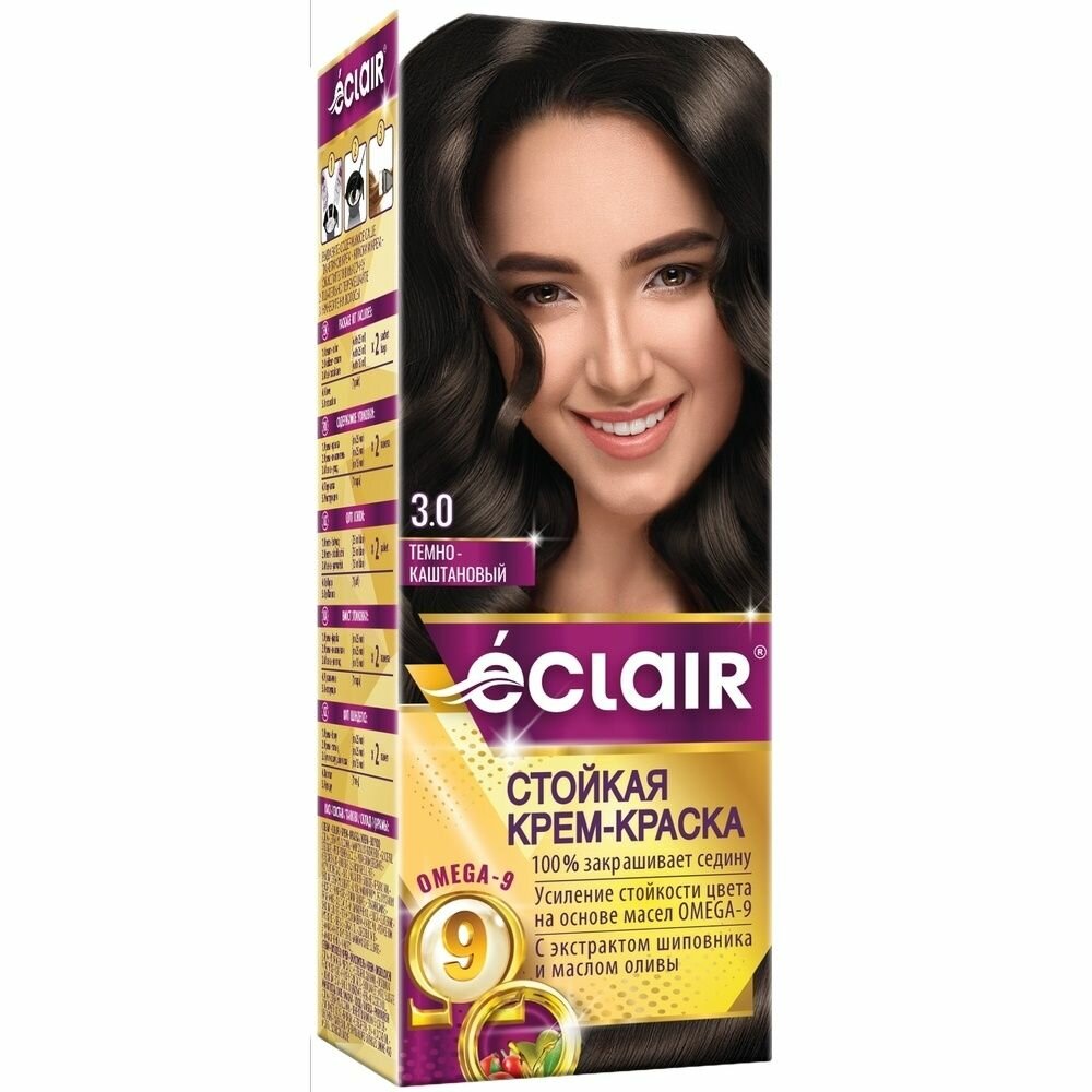 Крем-краска для волос eCLaIR Стойкая, №3,0, Темно-каштановый