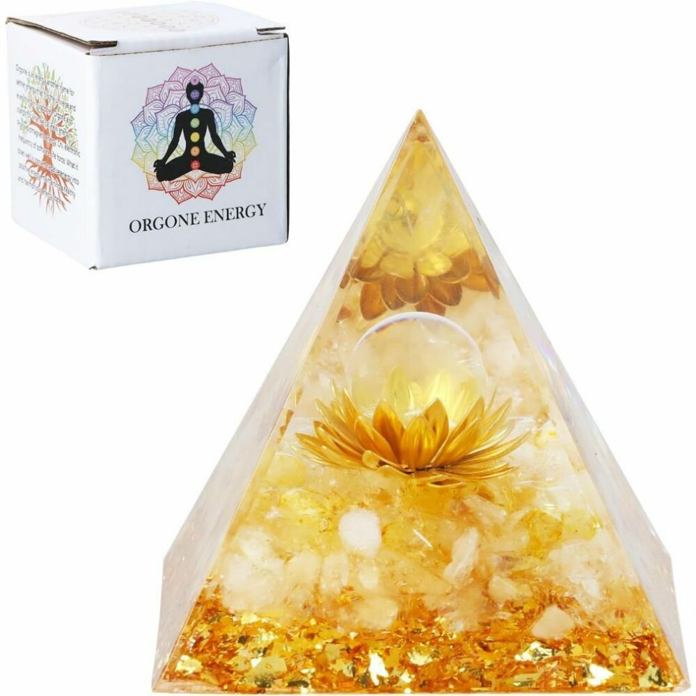 Пирамида из цитрина и оргонита для защиты от излучения, привлечения богатства и гармонии пространства, 6 см