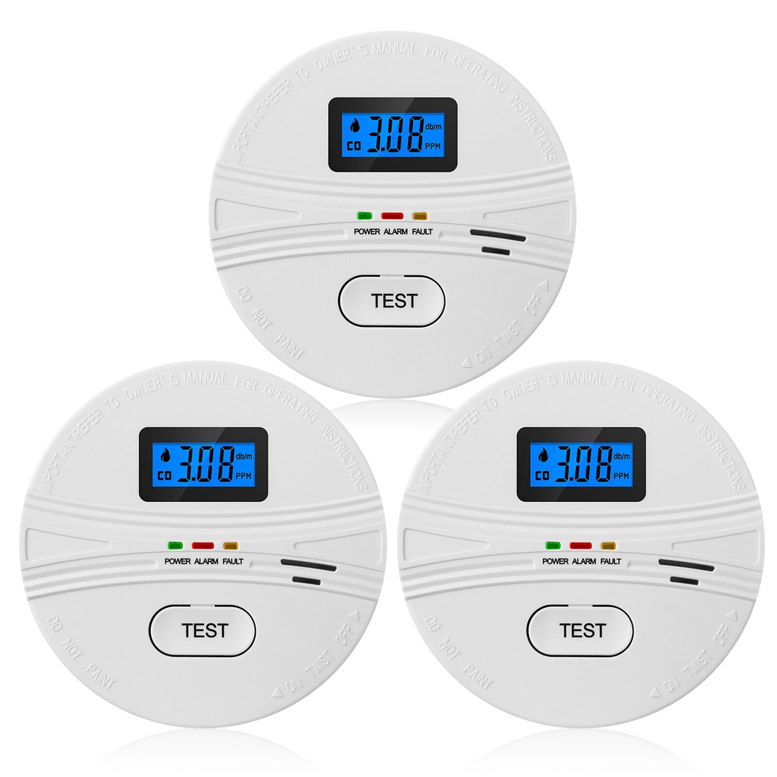 Датчик дыма и угарного газа, 3 шт. в упаковке, 2-в-1: датчик CO и дыма, с питанием от батареек, кнопкой тестирования, звуковым оповещением и цифровым ЖК-дисплеем, портативная пожарная сигнализация для