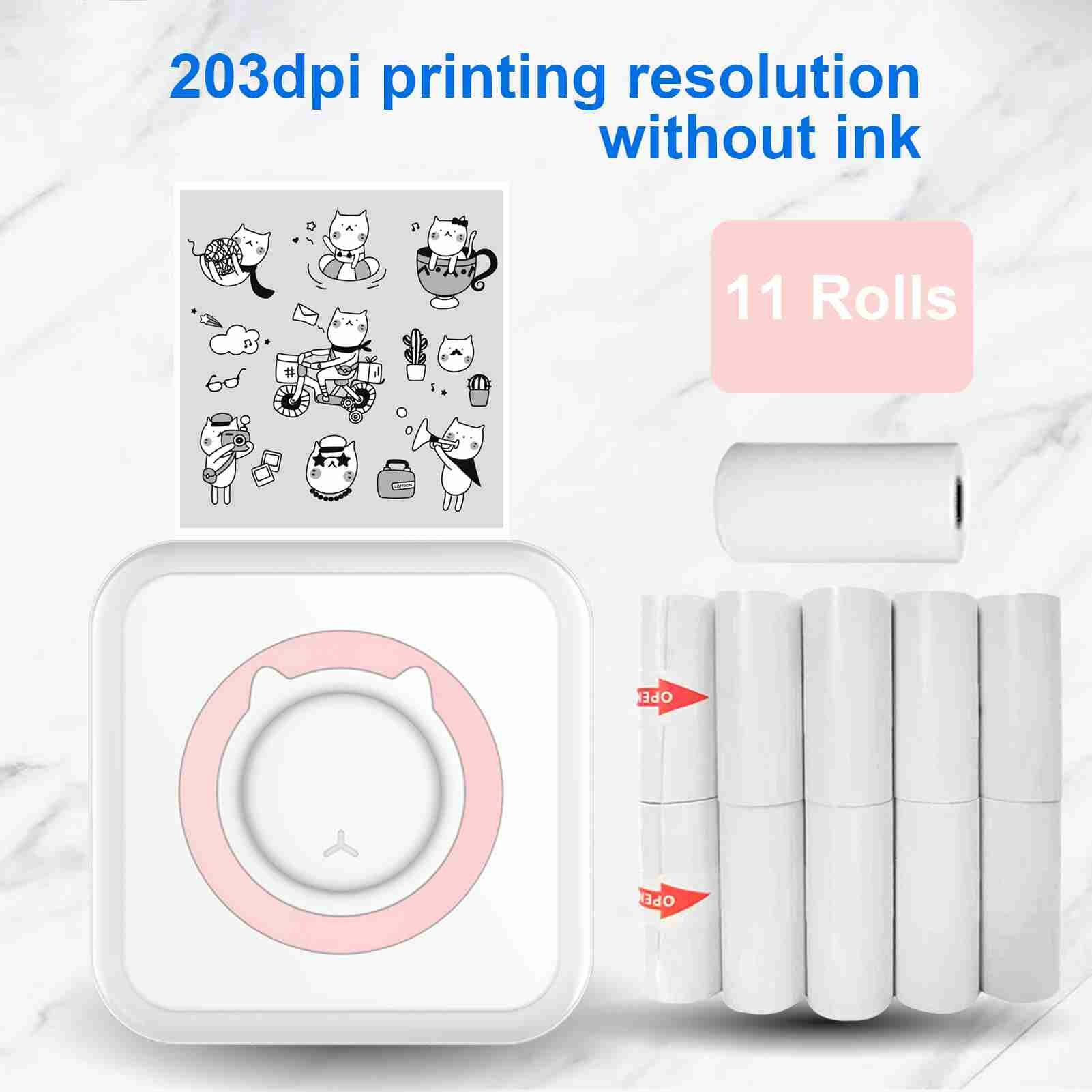 Фотопринтер «все в одном», многофункциональный портативный принтер, беспроводной мини-принтер мгновенной печати, поддержка BT-подключения для смартфона с 11 рулонами бумаги 57 мм, совместимый с iOS и Android