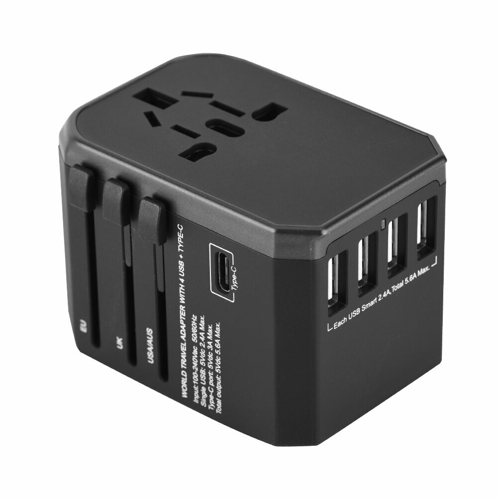 Universal Travel Adapter Plug 4 USB Ports Type C Sockets Converter for ///(Black)