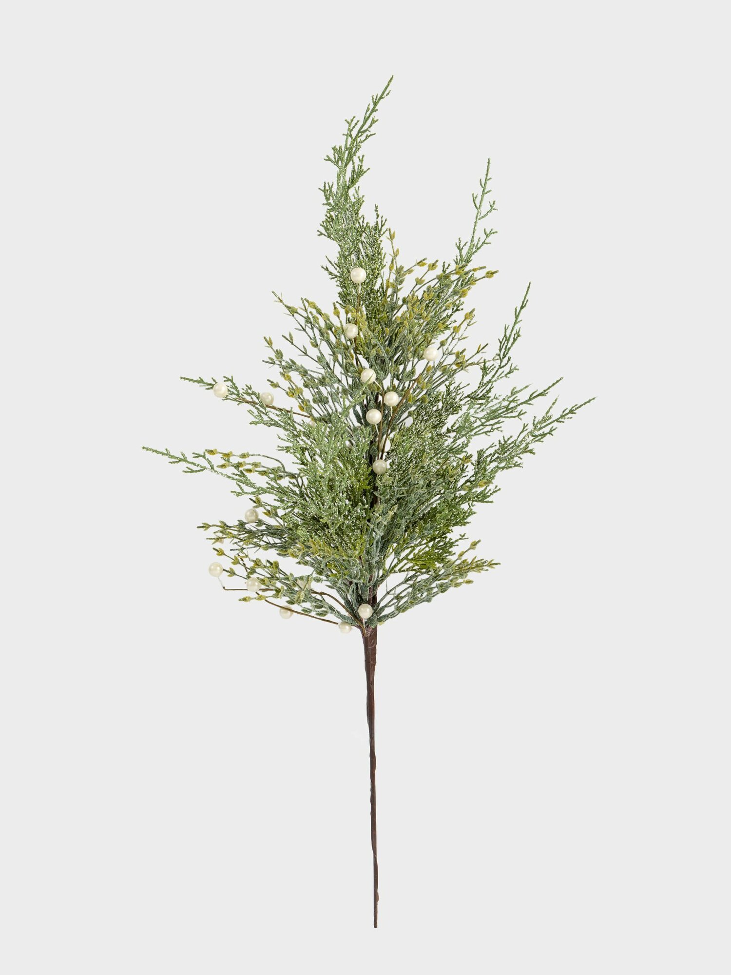 Ветка декоративная, 71 см, пластик, Хвоя с белым жемчугом, Conifer pearl decor