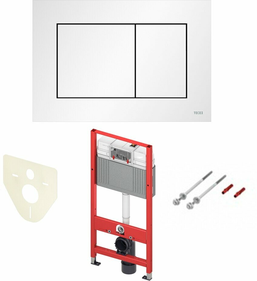 TECE комплект (4в1): инсталляция TECEBase, шпильки к стене, звукоизоляция 9200010 и клавиша Now 9240