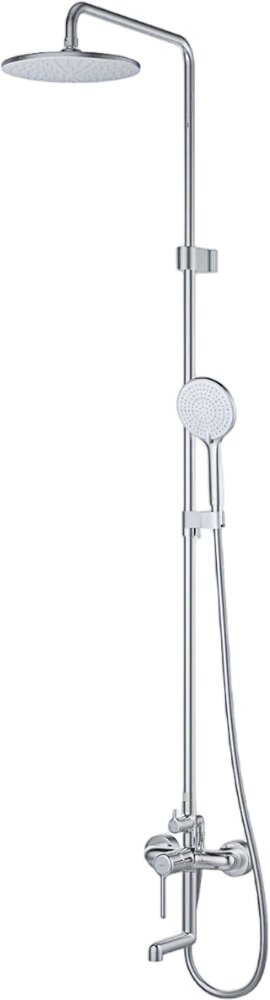 Душевая стойка IDDIS Aiger AIGSB3Fi06 со смесителем, хром, глянцевая, с тропическим душем, с изливом, с лейкой, душевая система, латунная, рычаг сбоку