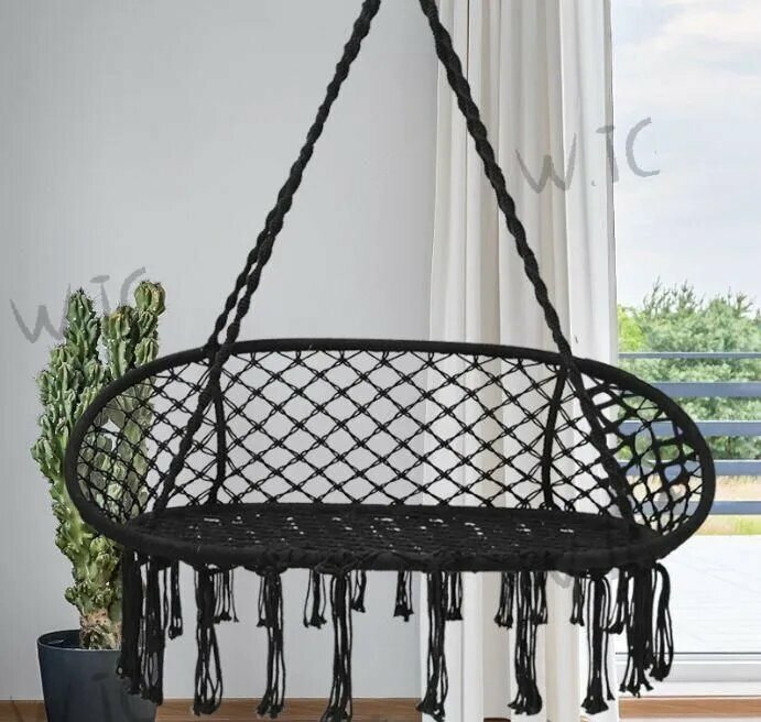 Кресло-гамак подвесное садовое | двойное место 250 кг | текстилен+металл | 135x65 см | для дачи/сада | черный | для всей семьи