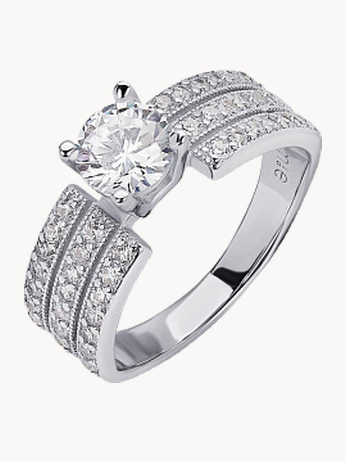 Кольцо помолвочное, дорожка, серебро, 925 проба, родирование, фианит