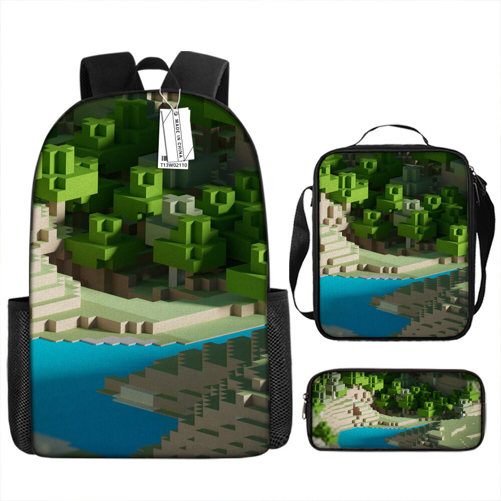 Minecraft Школьная сумка для начальной и средней школы Minecraft, игровой периферийный рюкзак, сумка через плечо с героями мультфильмов, чехол для ручек, набор из трех предметов