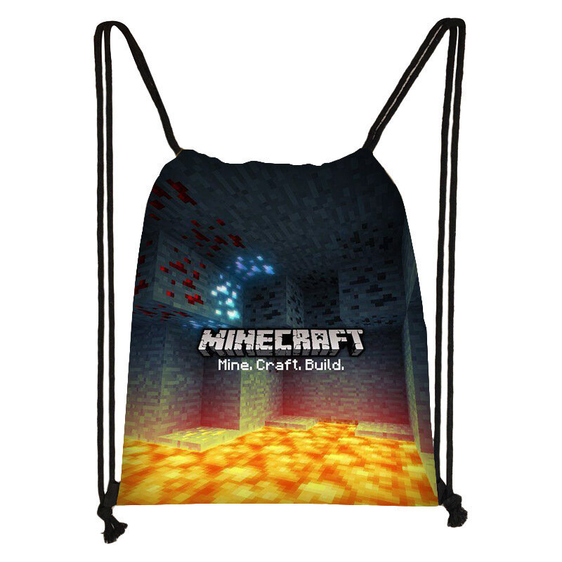 Персонализированная модная сумка для покупок Minecraft, креативная карманная сумка на шнурке, портативная детская уличная студенческая сумка на шнурке, оптовая продажа