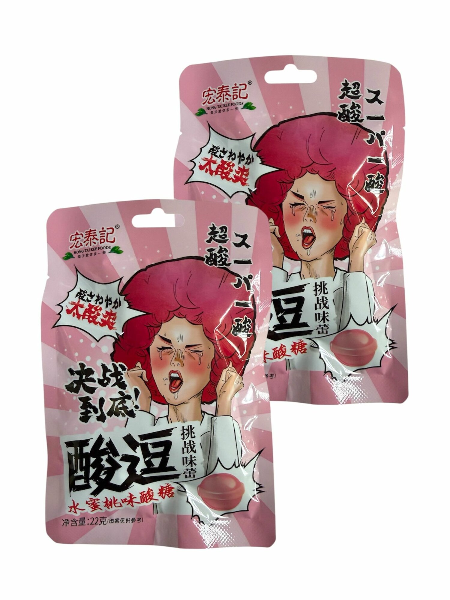 HONG TAI KEE FOODS Очень кислые конфеты со вкусом персика 2 шт х 22 гр