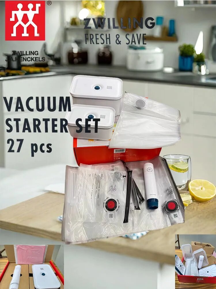 ZWILLING Контейнер вакуумный для еды/Вакуумный упаковщик ZWILLING FRESH & SAVE 27 предметов, с пакетами для хранения